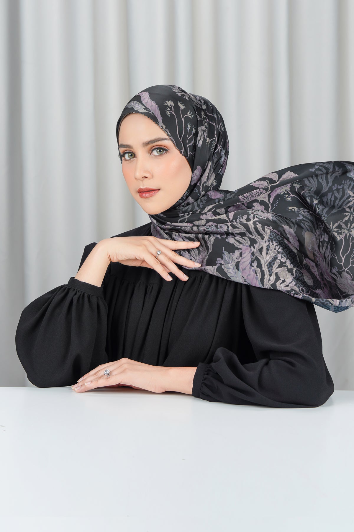 Misool Satin Shawl - Black Pearl – Buttonscarves Malaysia