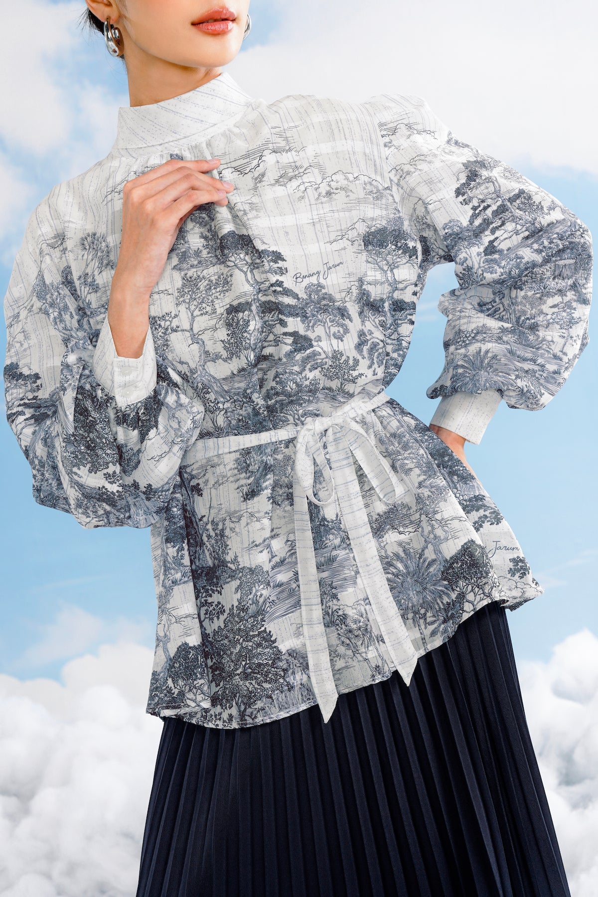 Forest Toile Blouse - White – Buttonscarves Malaysia