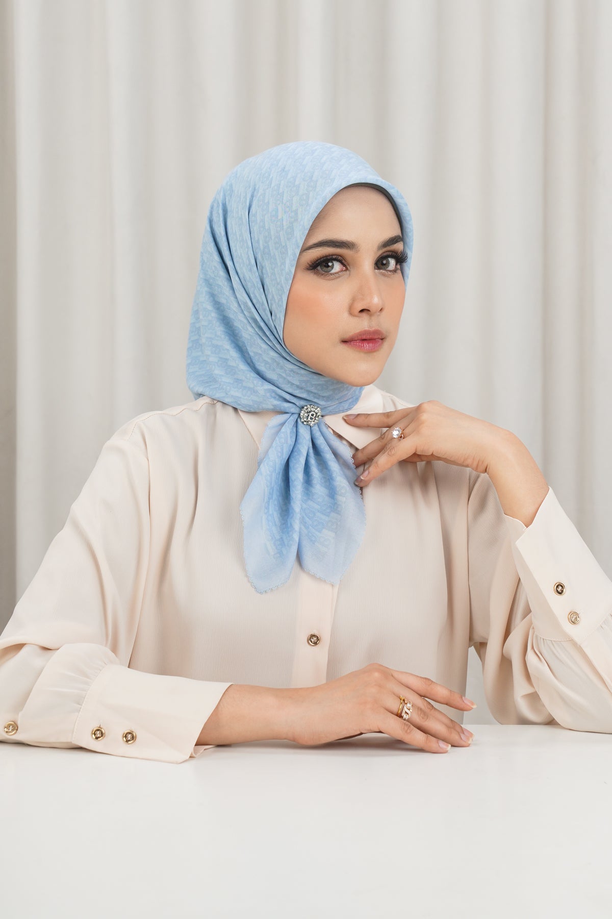 Leena Monogram Square - Powder Blue – Buttonscarves Malaysia