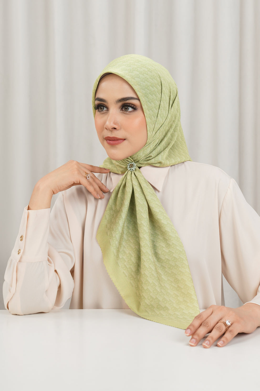 Leena Monogram Square - Sage Green – Buttonscarves Malaysia