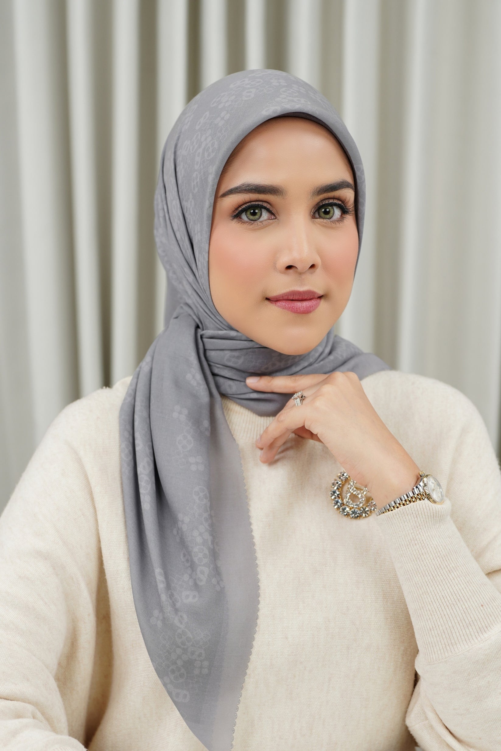 Monogram Scramble Voile Square - Slate Gray – Buttonscarves Malaysia