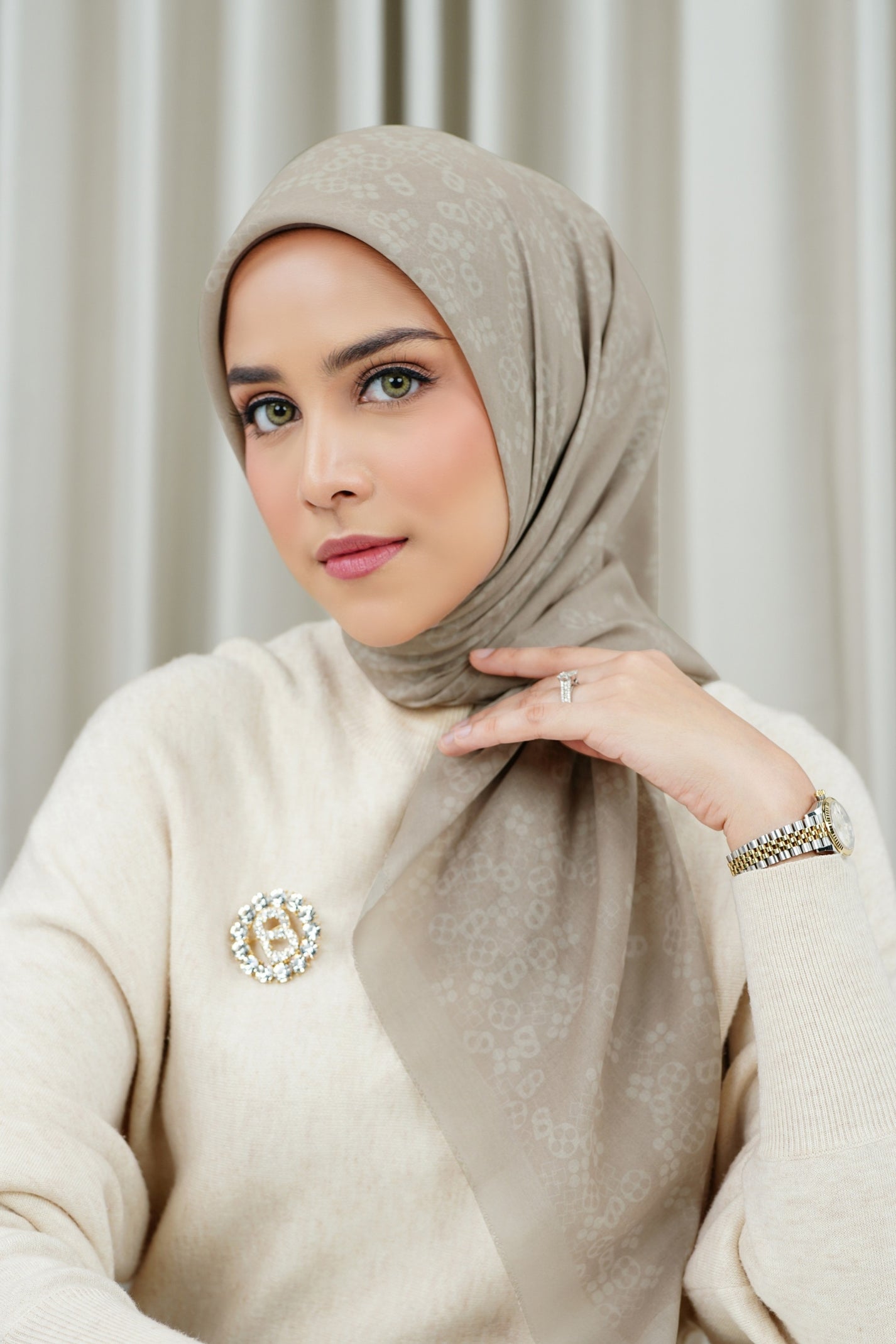 Monogram Scramble Voile Square - Taupe – Buttonscarves Malaysia