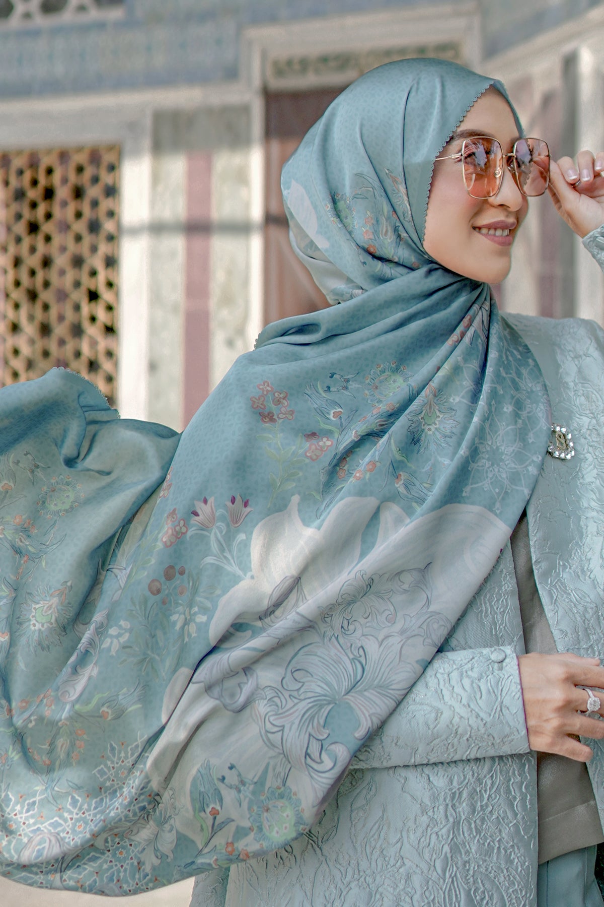 The Topkapi Satin Shawl - Turquoise – Buttonscarves Malaysia